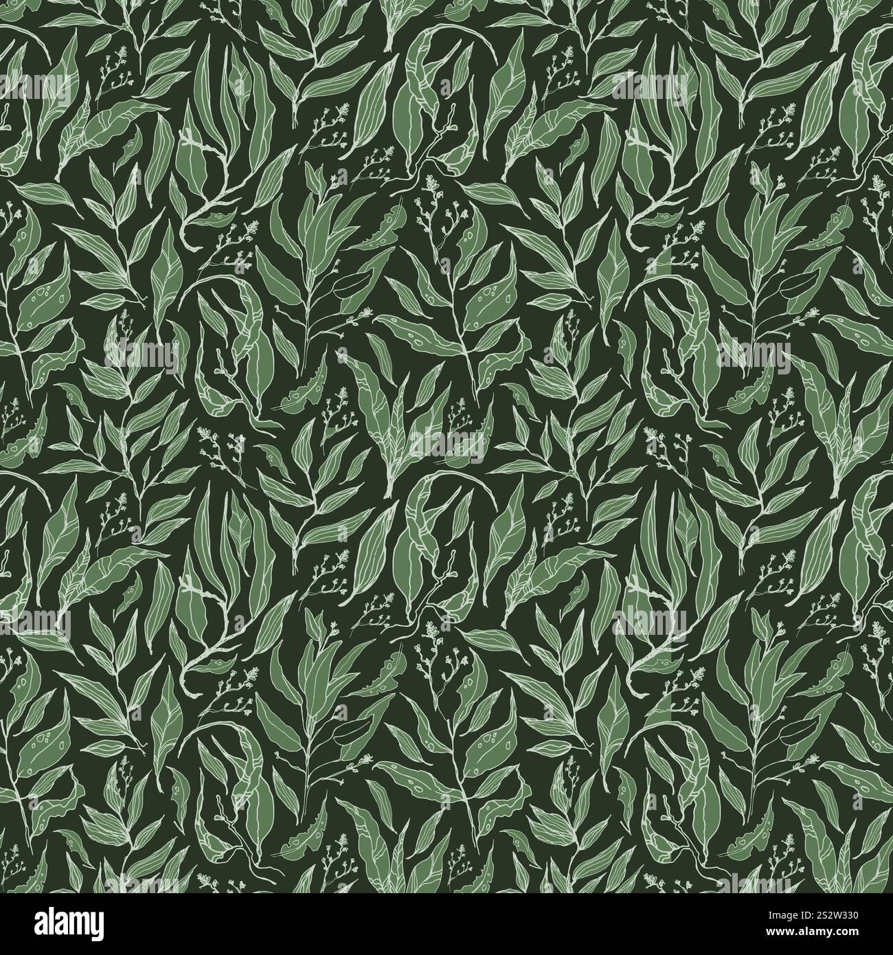 Seamless herbal pattern with stylized leaves. Floral endless green ...