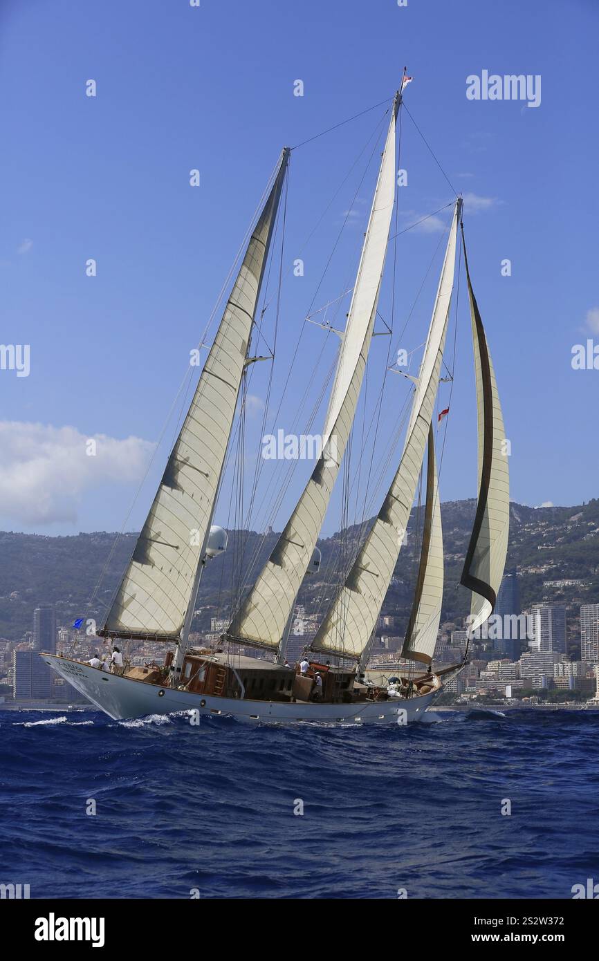90-year-old sailing yacht Three-masted topsail schooner XARIFA sails ...