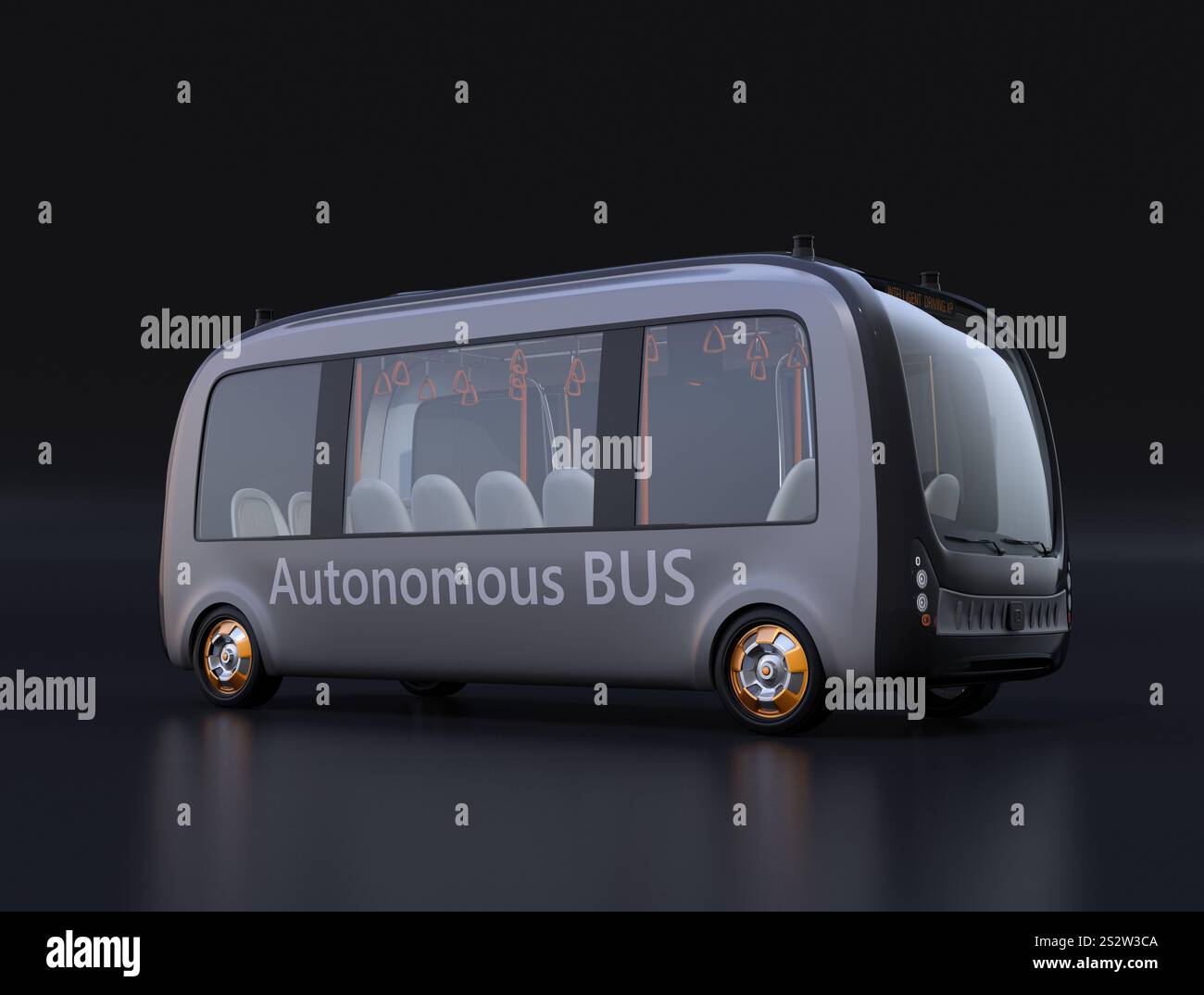 Image of an automated bus on black background Stock Photo - Alamy