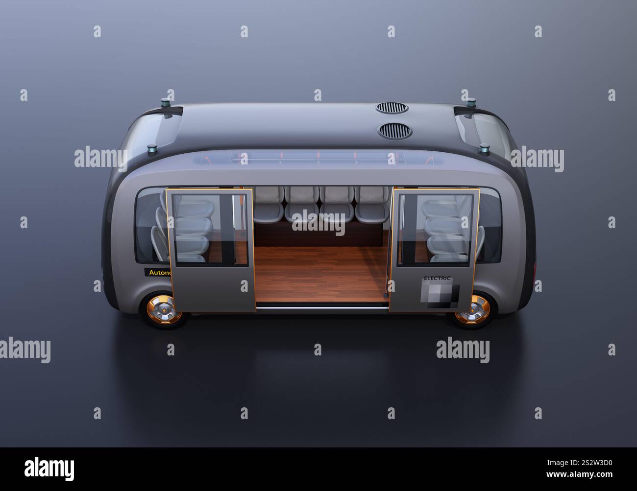 Image of an automated bus with doors open on a black background Stock ...