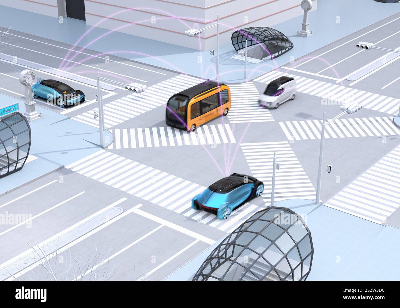 Image of automated vehicles communicating and exchanging information ...
