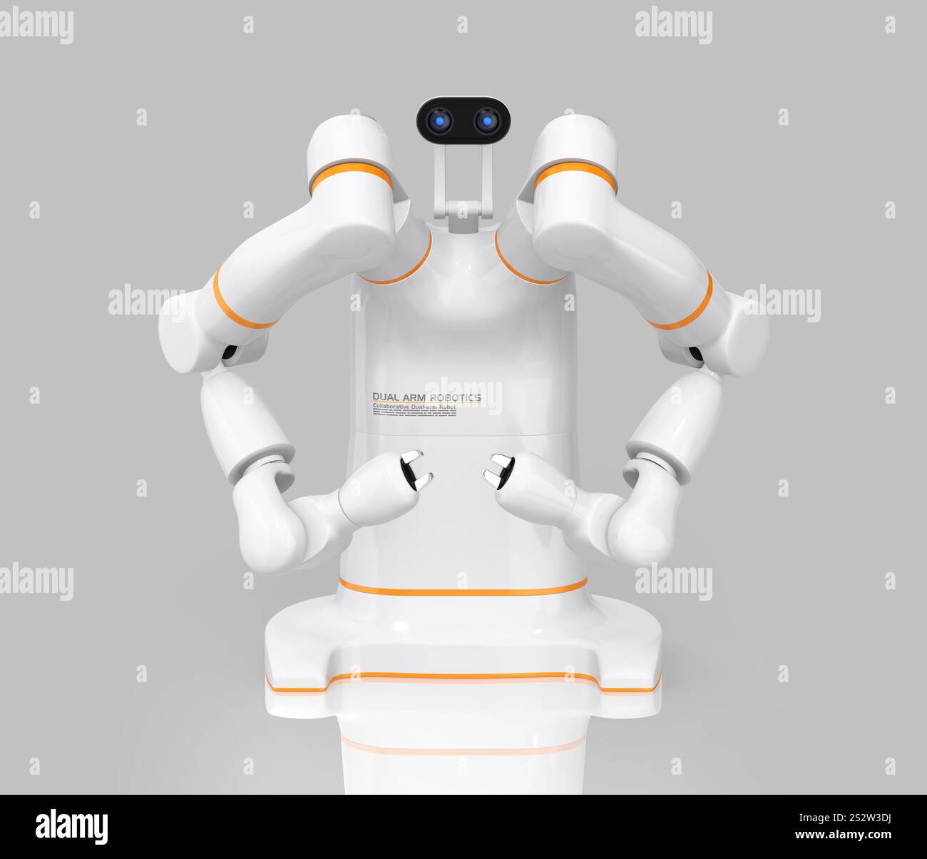Frontal image of a twin-armed robot. Concept of cooperative robot ...