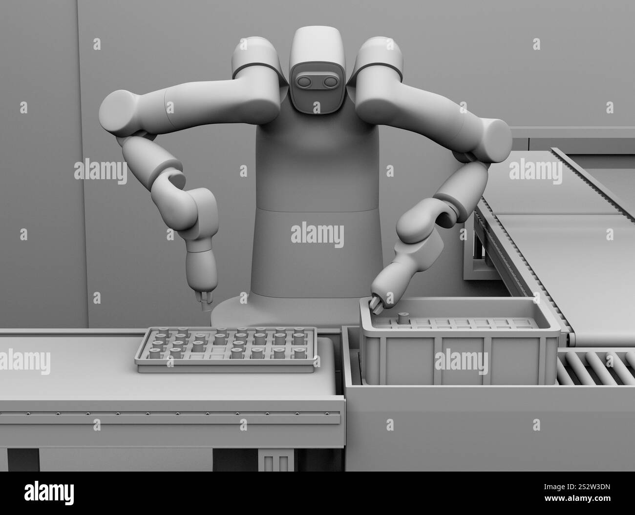 Clay rendered image of a 7-axis articulated twin-armed robot ...