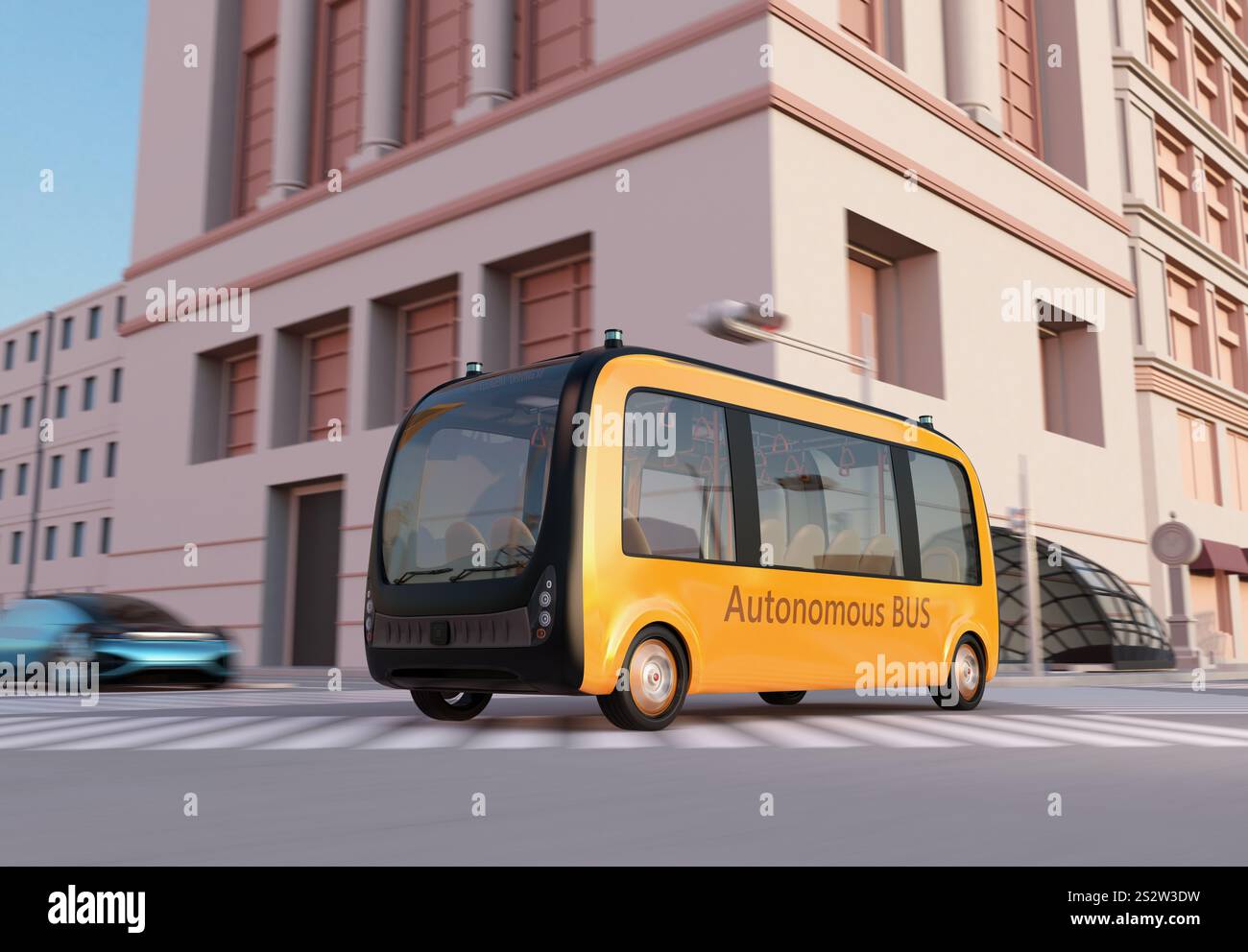 Image of an automated bus passing through an intersection in a modern ...