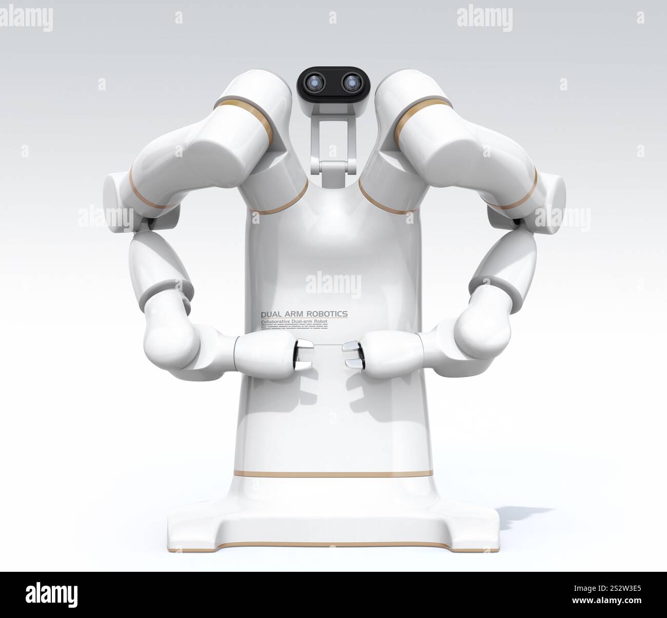 Frontal image of a twin-armed robot. Concept of cooperative robot ...