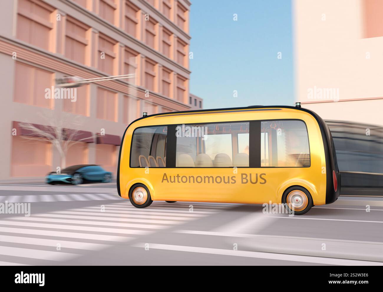 Image of an automated bus passing through an intersection in a modern ...