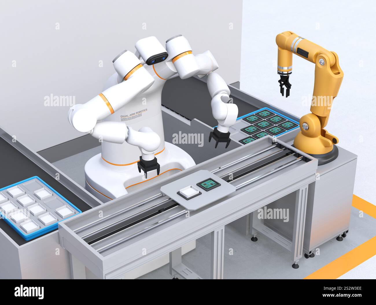 Image of a twin-armed robot assembling a substrate and a parts supply ...