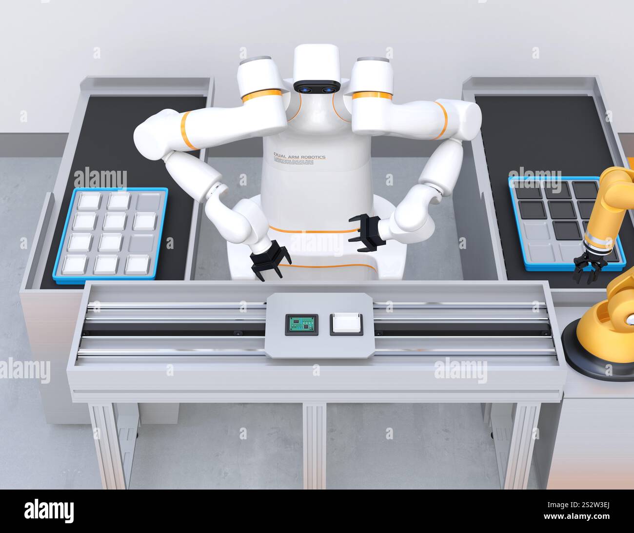Image of a twin-armed robot assembling a substrate and a parts supply ...