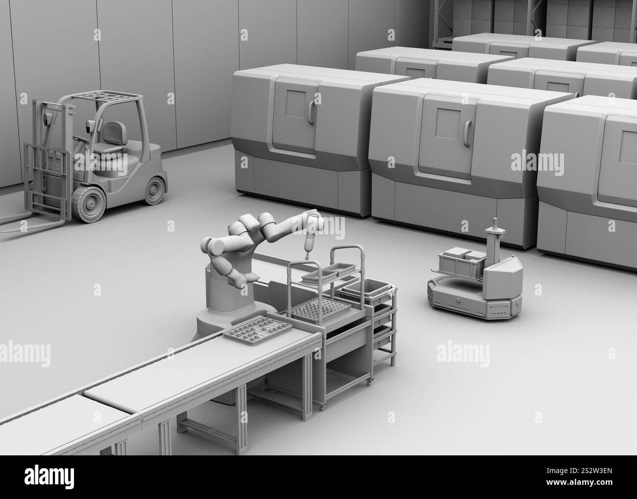Clay rendered image of a 7-axis articulated twin-armed robot ...