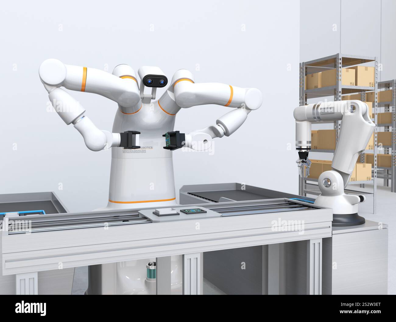 Image of a twin-armed robot assembling a substrate and a parts supply ...
