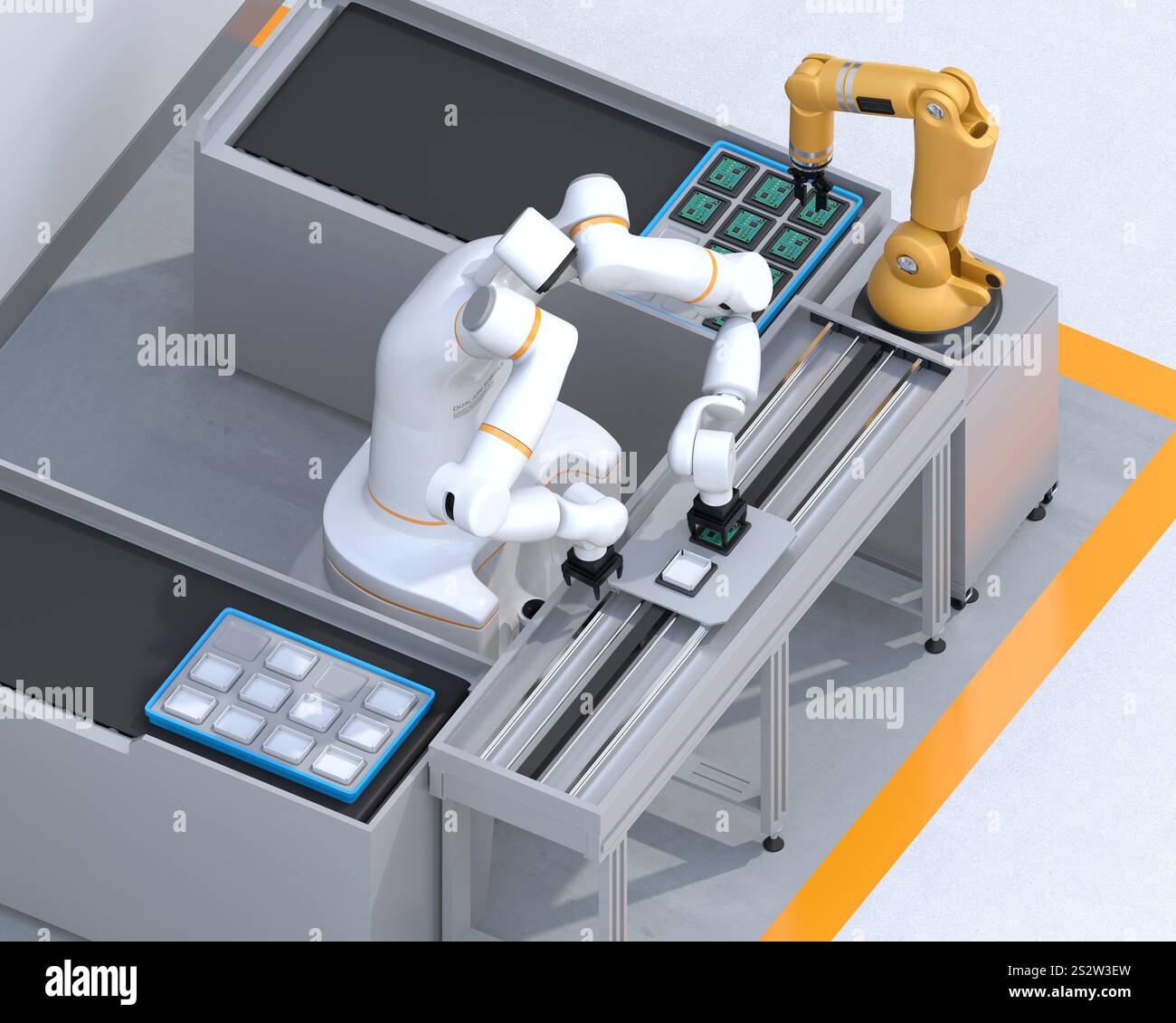 Image of a twin-armed robot assembling a substrate and a parts supply ...
