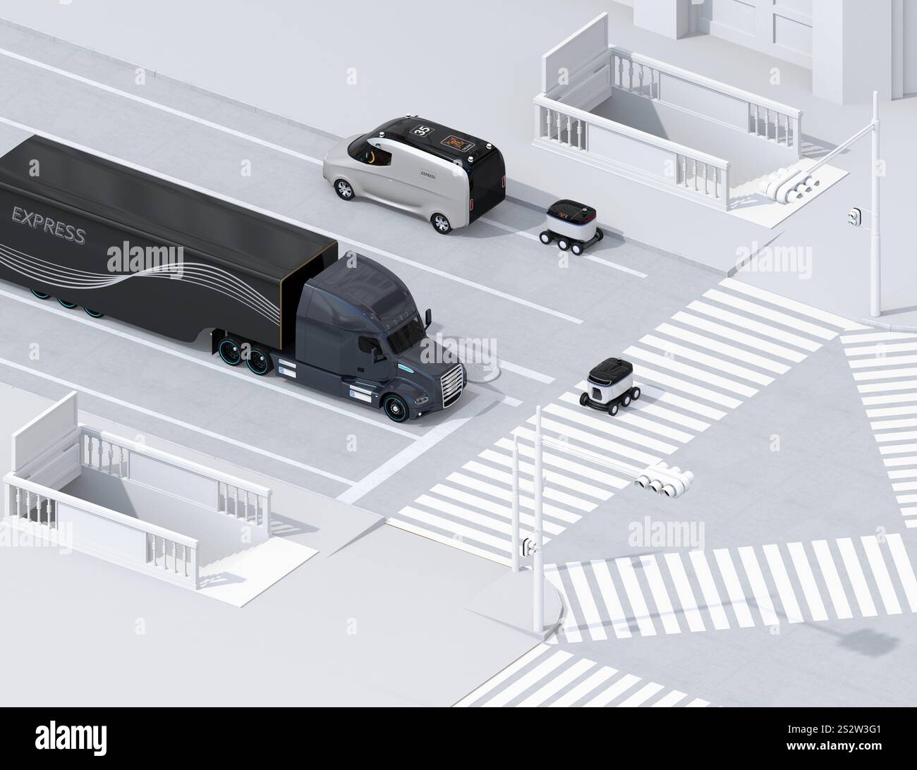 Isometric image of an automated vehicle and delivery robot travelling ...
