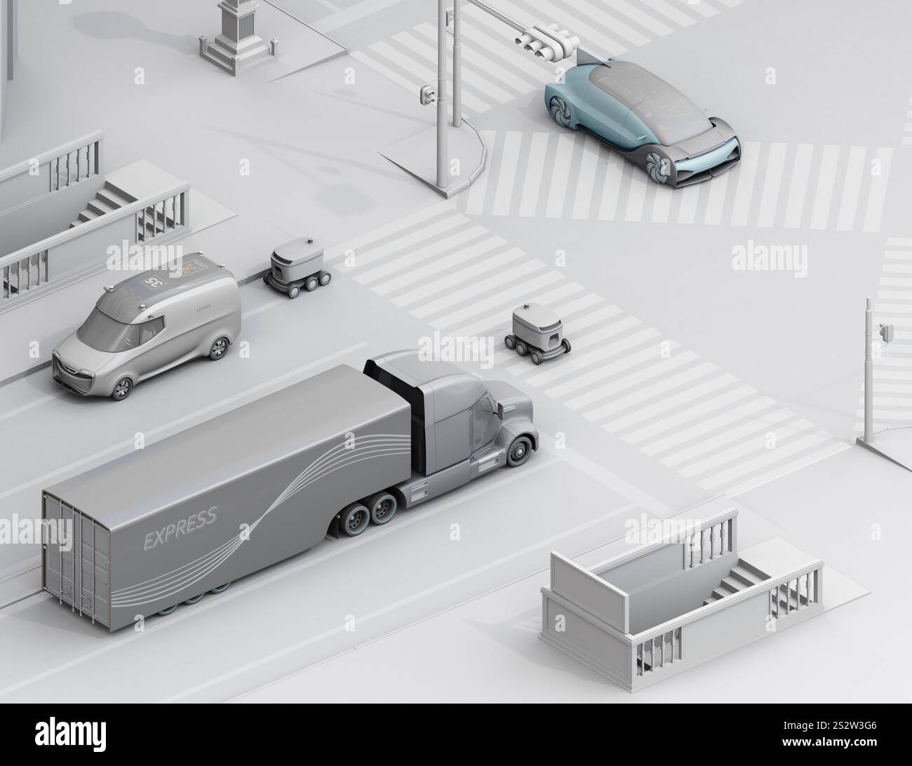 Clay-rendered image of an iso-me of an automated vehicle and delivery ...