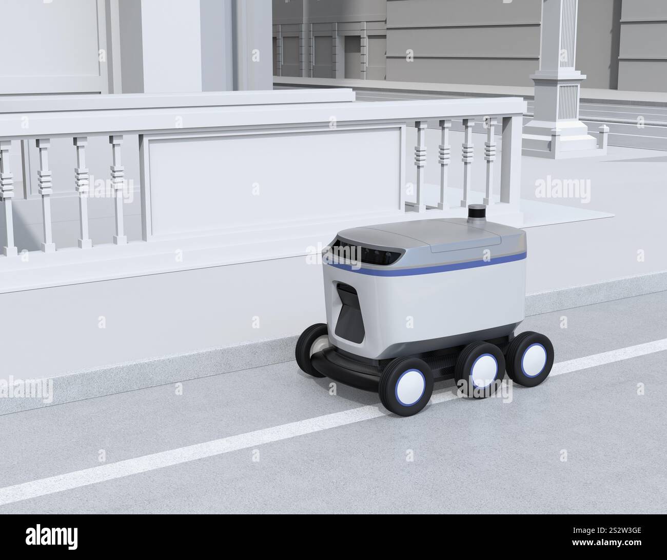 Image of a delivery robot travelling near an intersection. Last mile ...