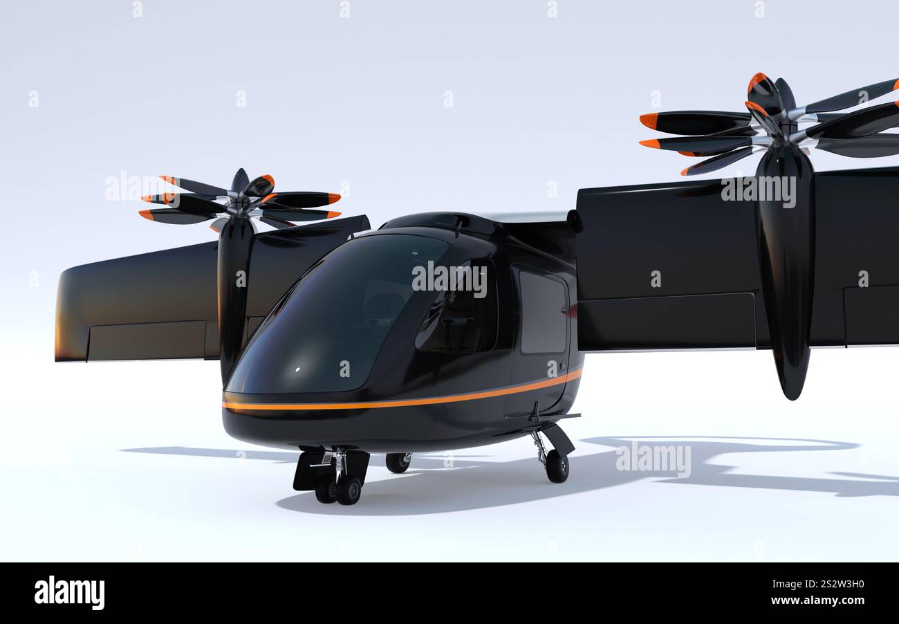 Close-up image of a flying taxi. Short-distance ride-sharing concept ...