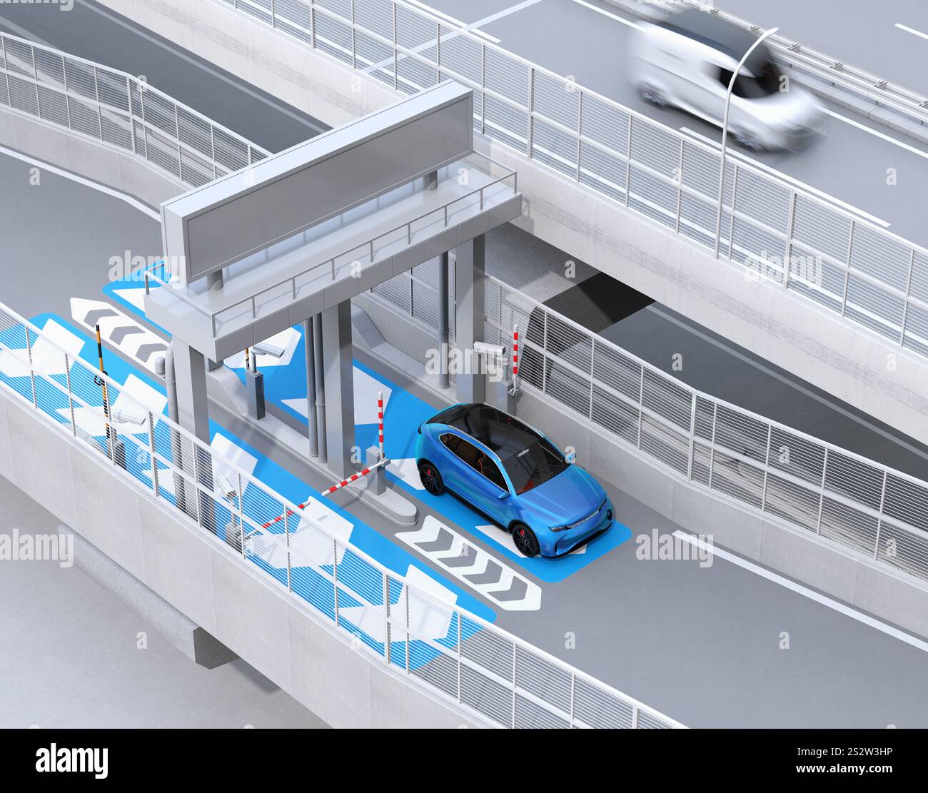 Image of a blue SUV passing through a motorway ETC tollbooth.ETC ...