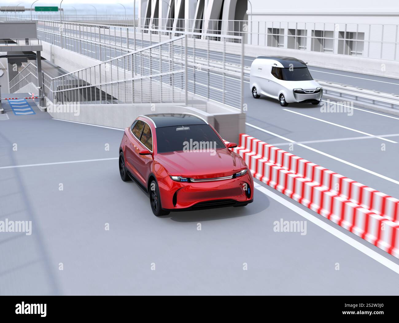 Image of a red SUV passing through an ETC toll booth and joining the ...