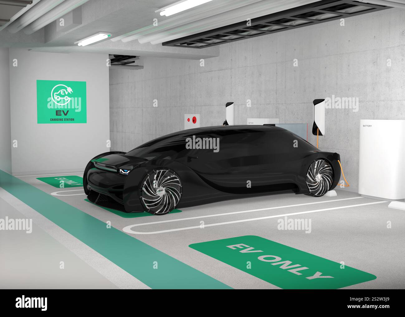 Image of an electric vehicle charging at a charging station in the ...