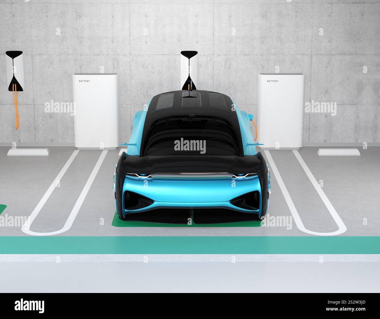 Image of an electric vehicle charging at a charging station in the ...