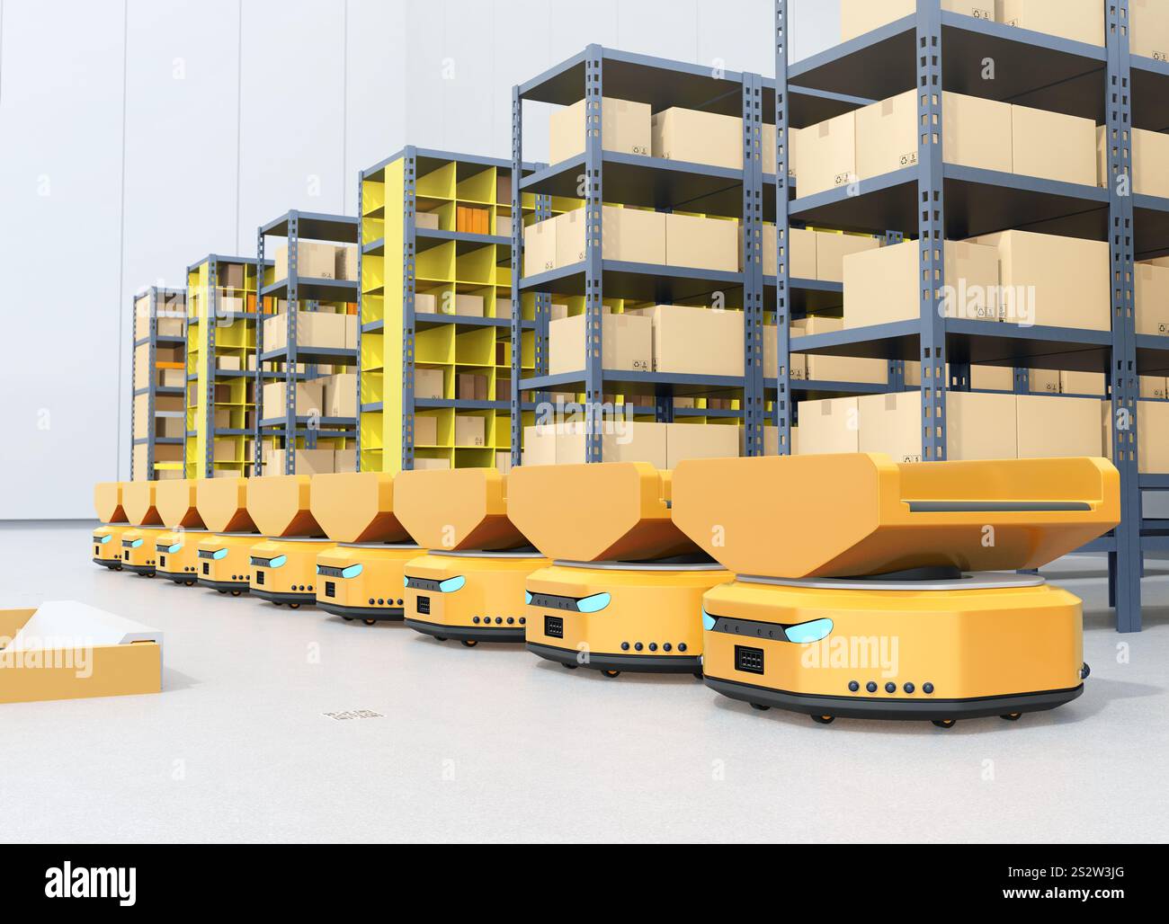 Clay-rendered image of AMR autonomous cooperative robots sorting in ...