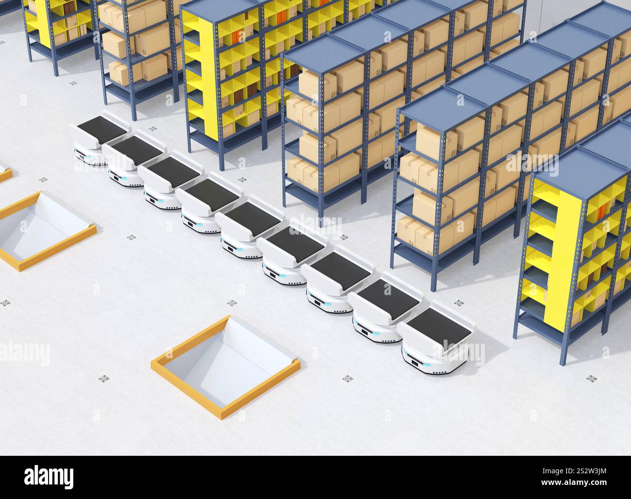 Clay-rendered image of AMR autonomous cooperative robots sorting in ...