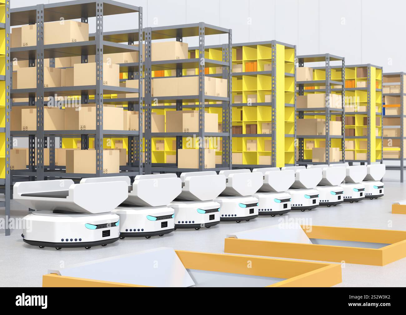 Clay-rendered image of AMR autonomous cooperative robots sorting in ...