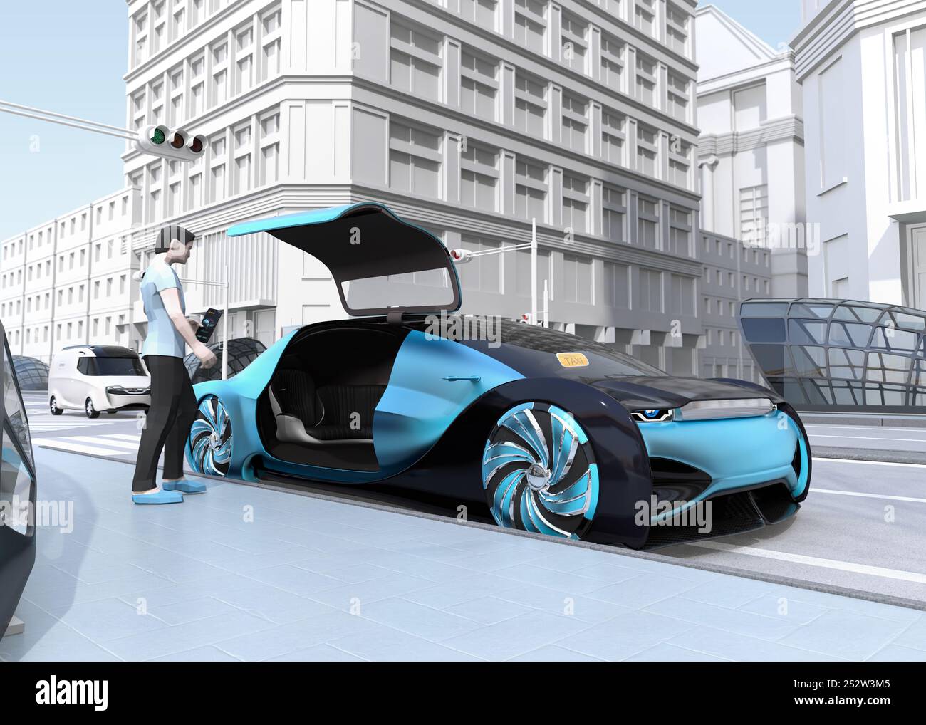 Image of an automated vehicle picking you up at a rideshare appointment ...