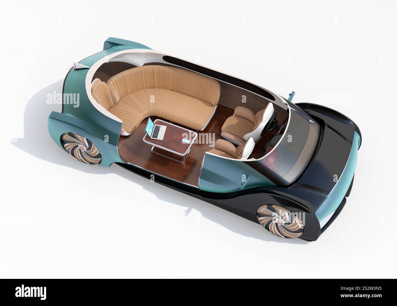 Cutaway model image of an automated electric vehicle on a white ...