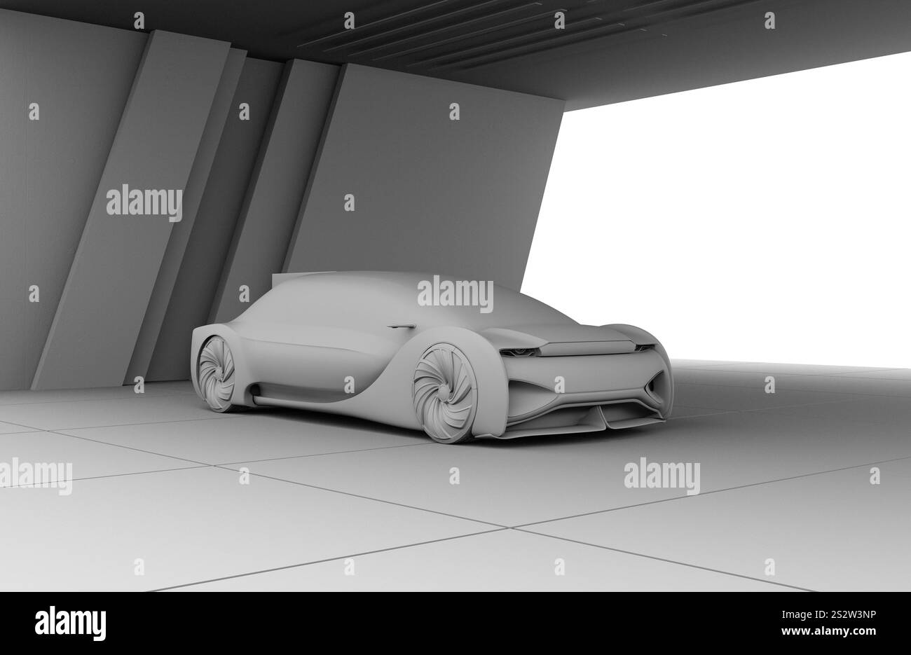 Image of an automated luxury saloon with clay shading for background ...