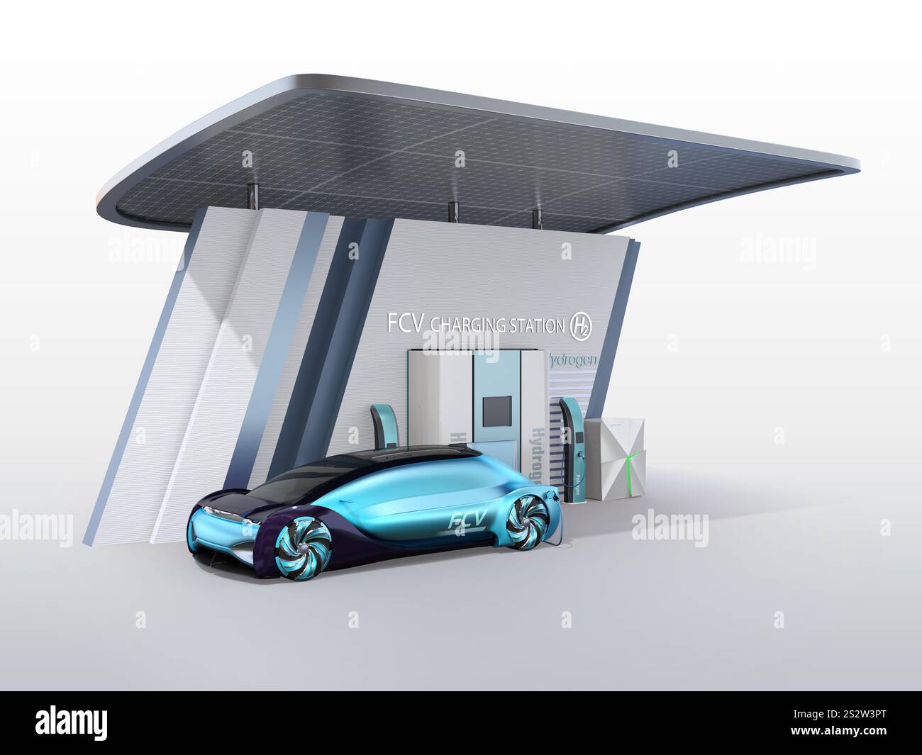Image of an automated FCV being filled with hydrogen gas at a solar ...