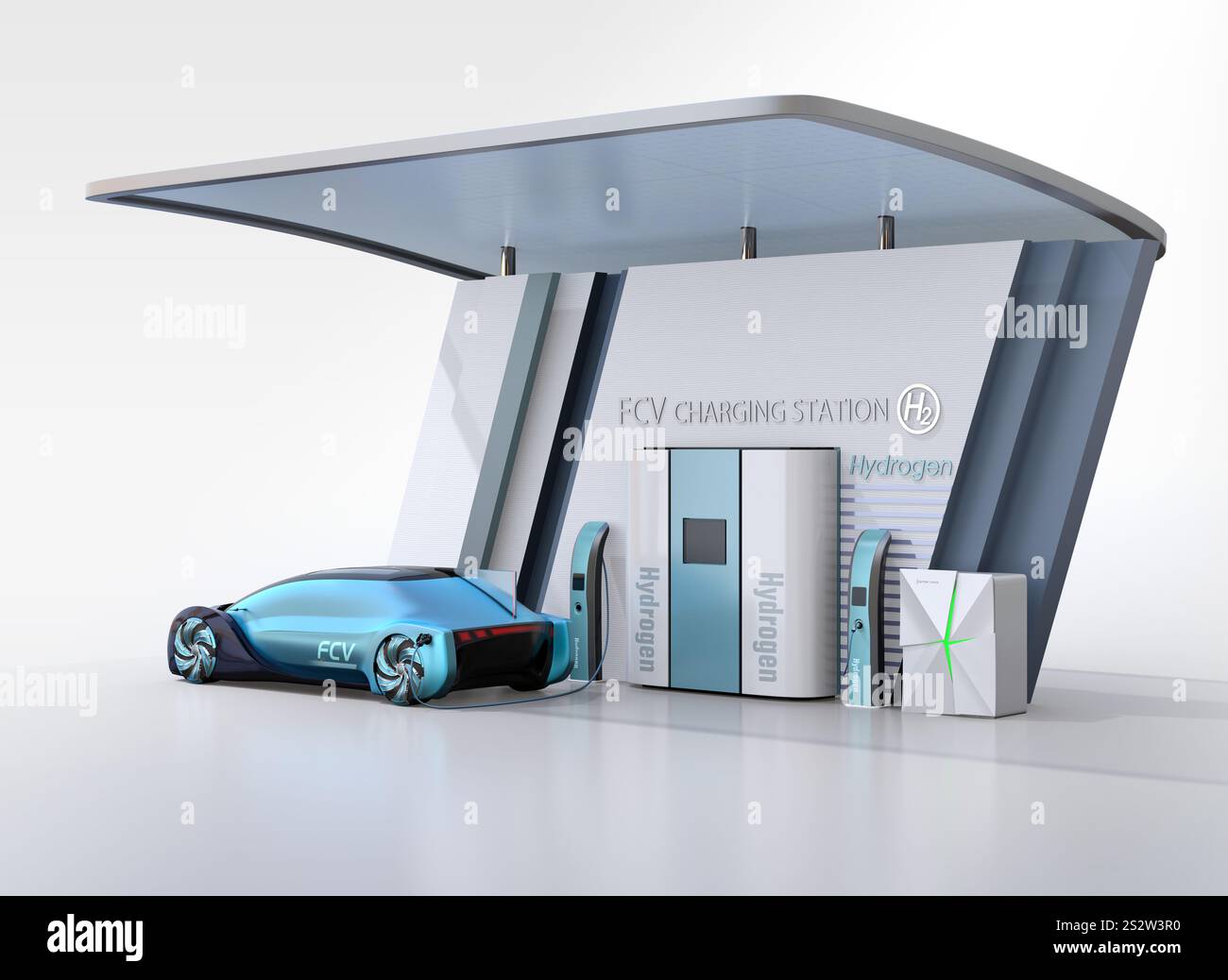 Image of an automated FCV being filled with hydrogen gas at a solar ...