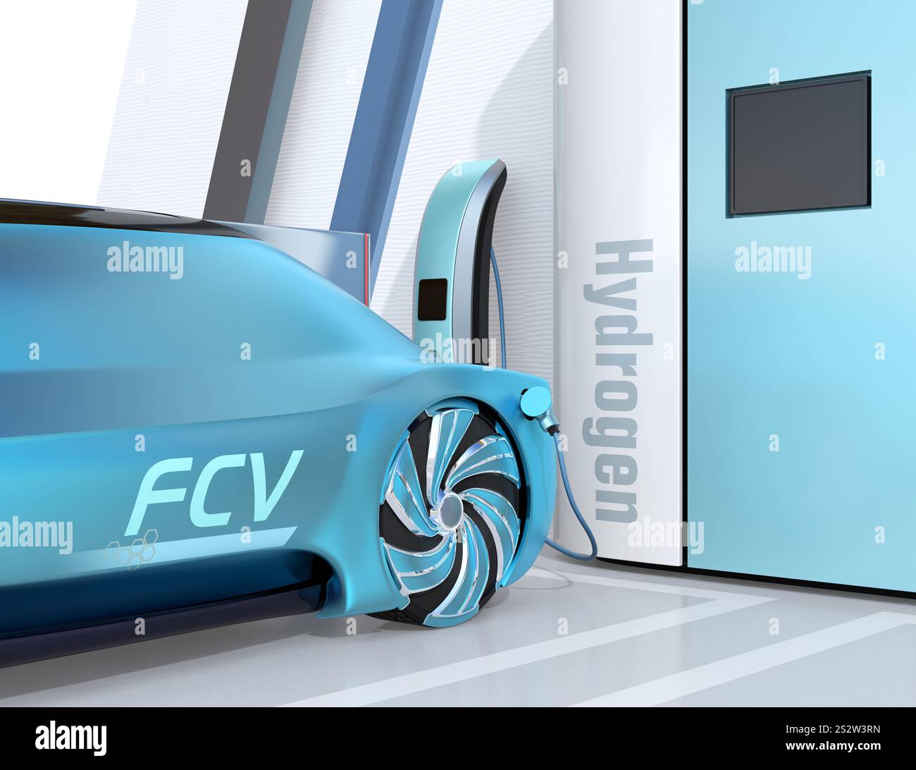 Image of an automated FCV filling up with hydrogen gas at a hydrogen ...