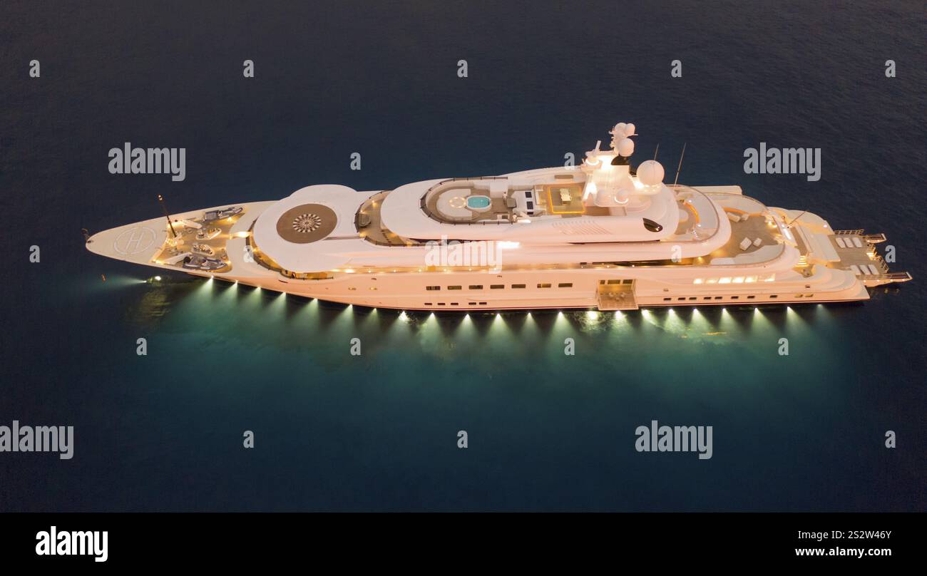 Aerial view of 115 metre motor yacht PELORUS, built in 2003 by the ...