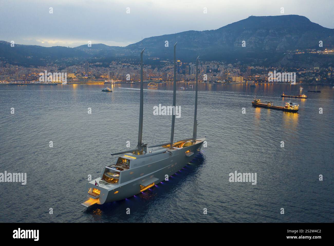 Aerial view 143 metre long Sailing Yacht A, largest sailing yacht in ...
