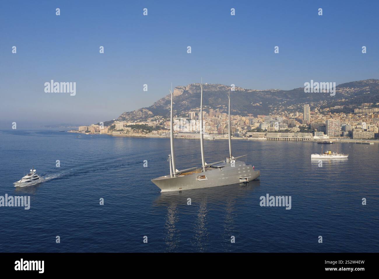 Aerial view 143 metre long Sailing Yacht A, largest sailing yacht in ...