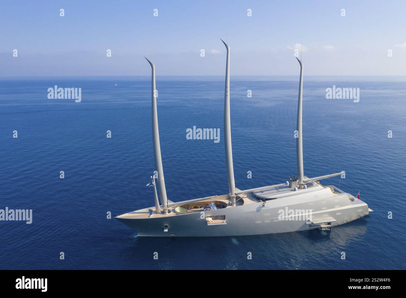 Aerial view 143 metre long three-master Sailing Yacht A, the largest ...