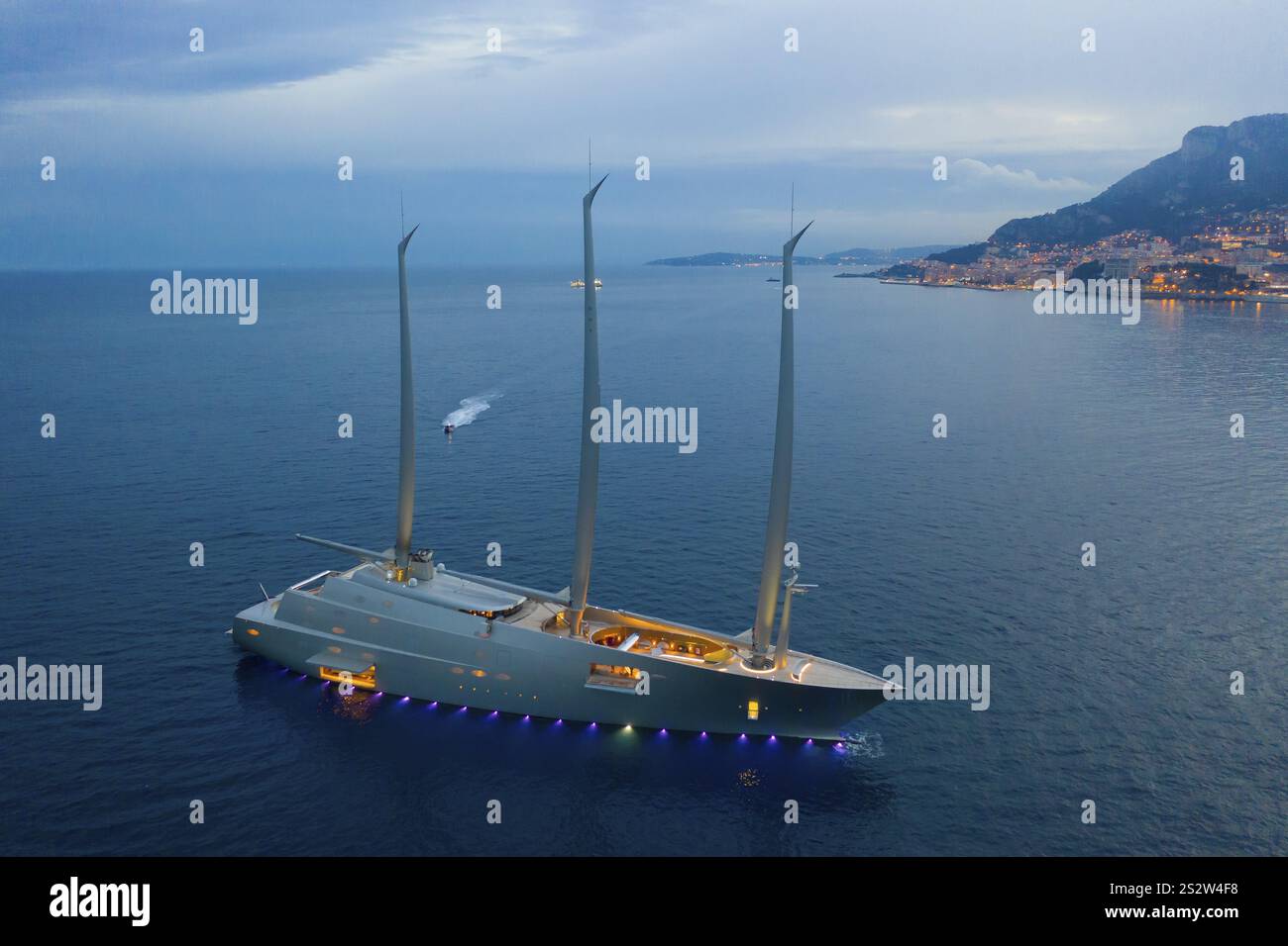 Aerial view 143 metre long Sailing Yacht A, largest sailing yacht in ...