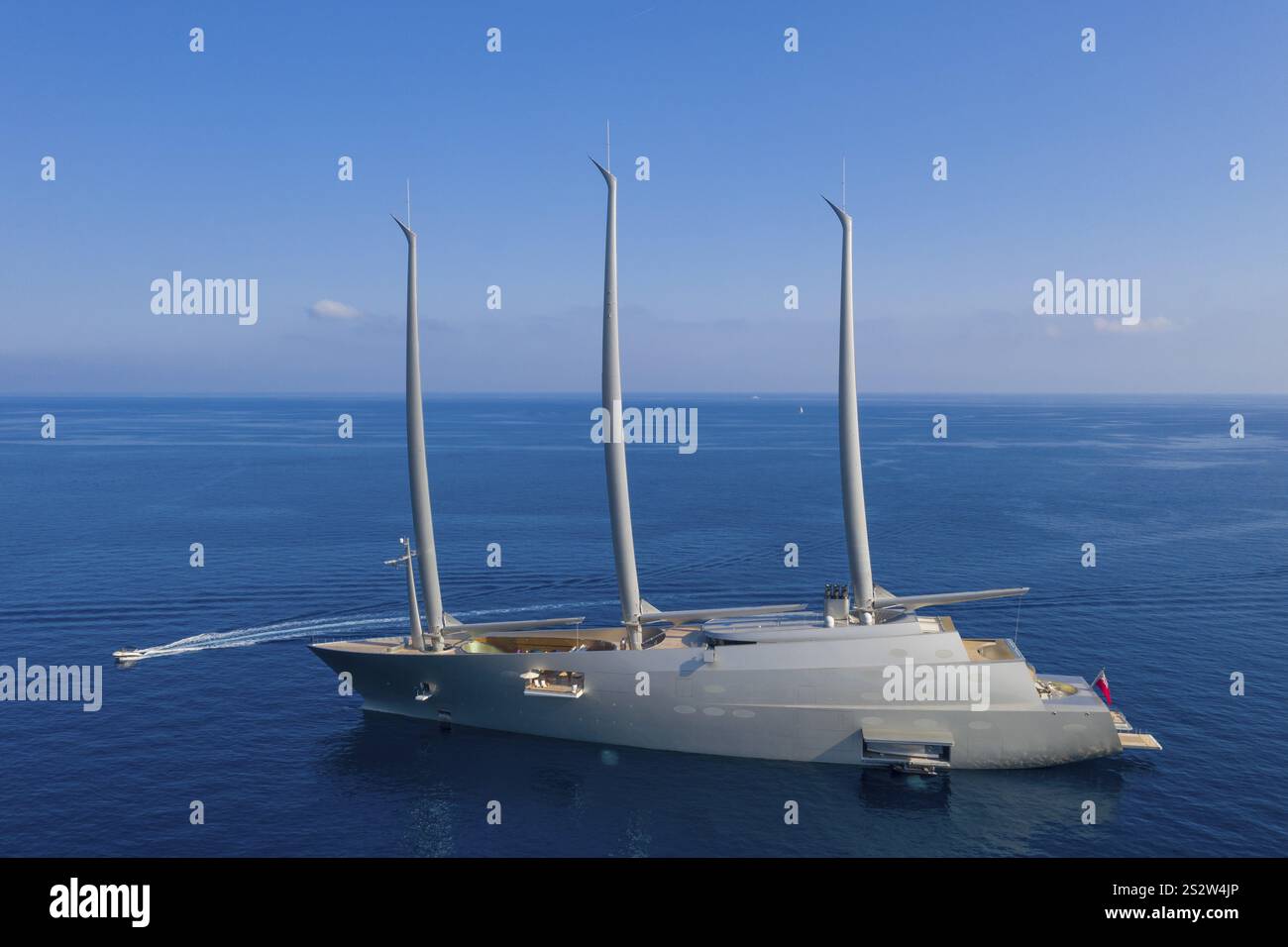 Aerial view 143 metre long three-master Sailing Yacht A, the largest ...