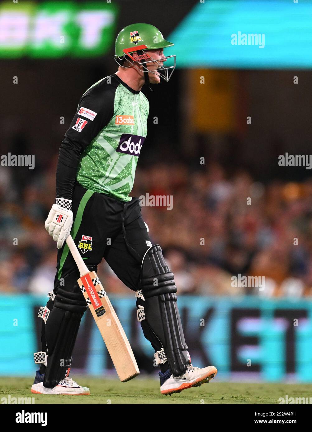 Stars batsman Tom Rogers reacts following his dismissal to Heat bowler ...