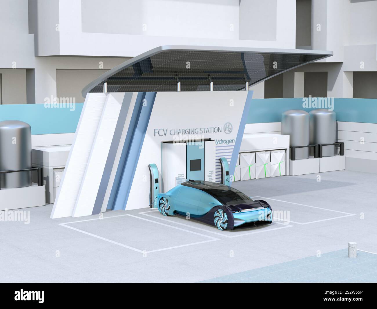 Image of an automated FCV being filled with hydrogen gas at a solar ...