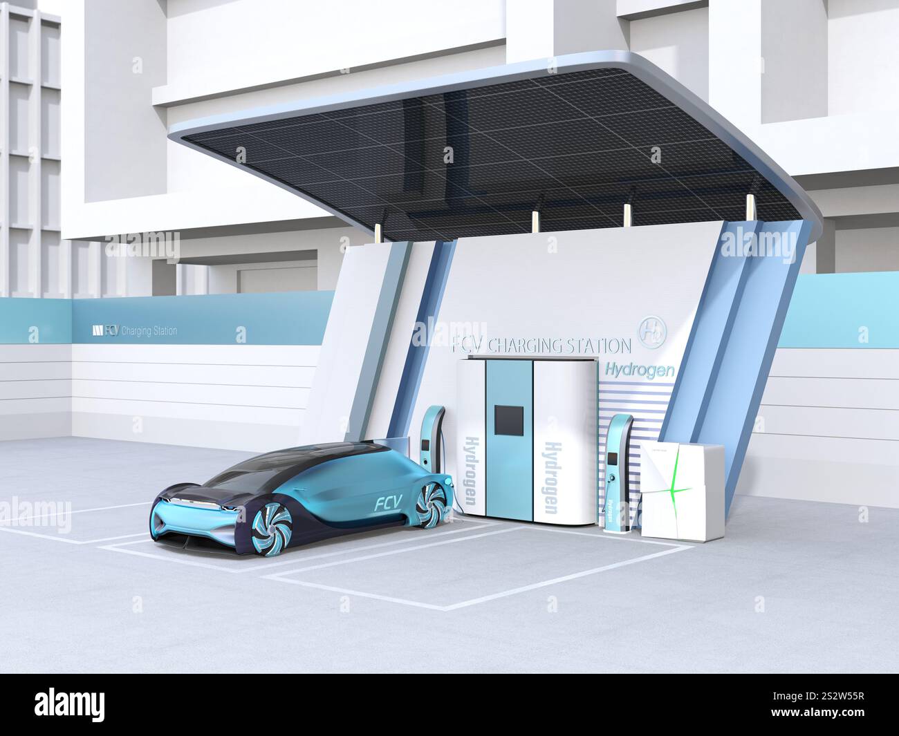 Image of an automated FCV being filled with hydrogen gas at a solar ...