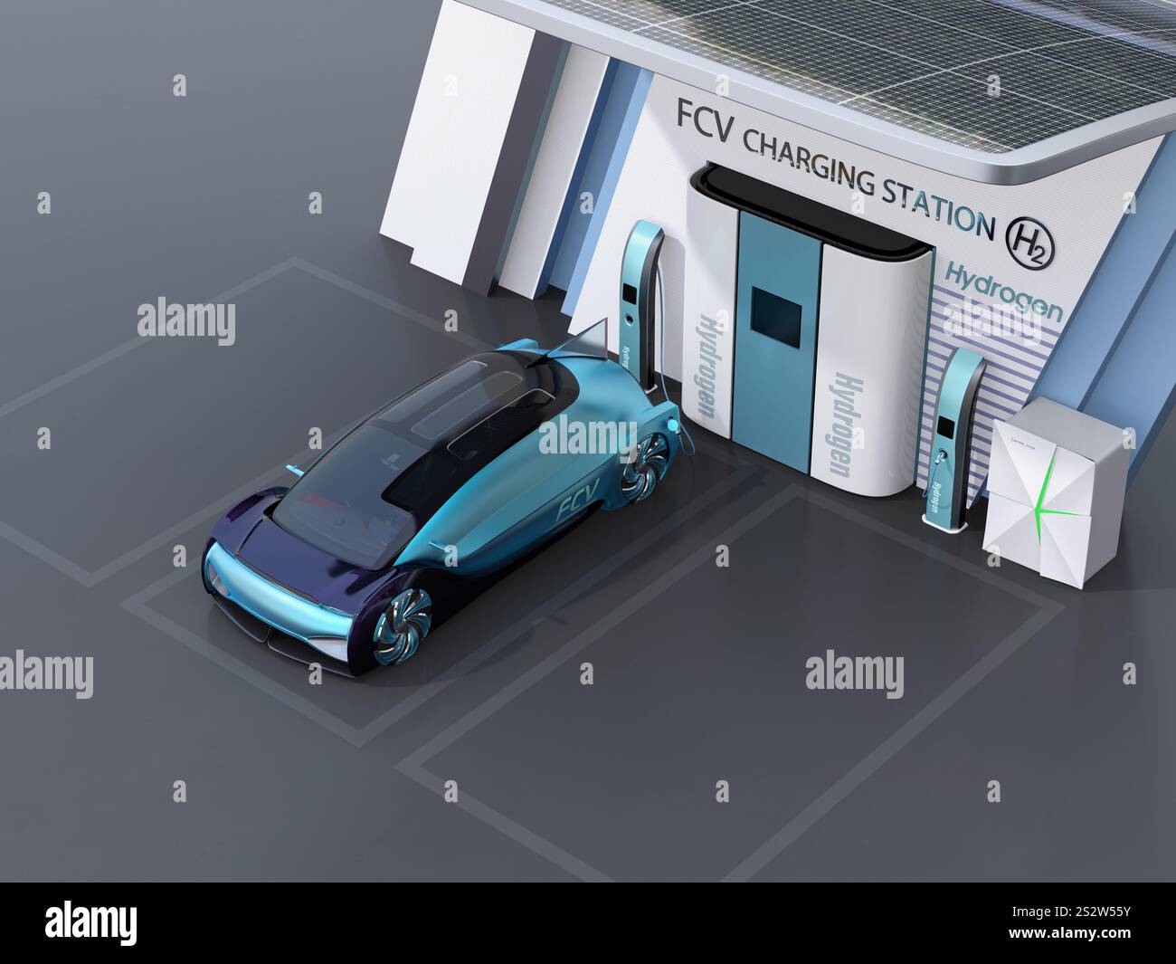 Image of an automated FCV being filled with hydrogen gas at a solar ...