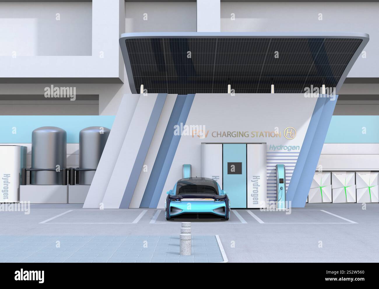 Image of an automated FCV being filled with hydrogen gas at a solar ...