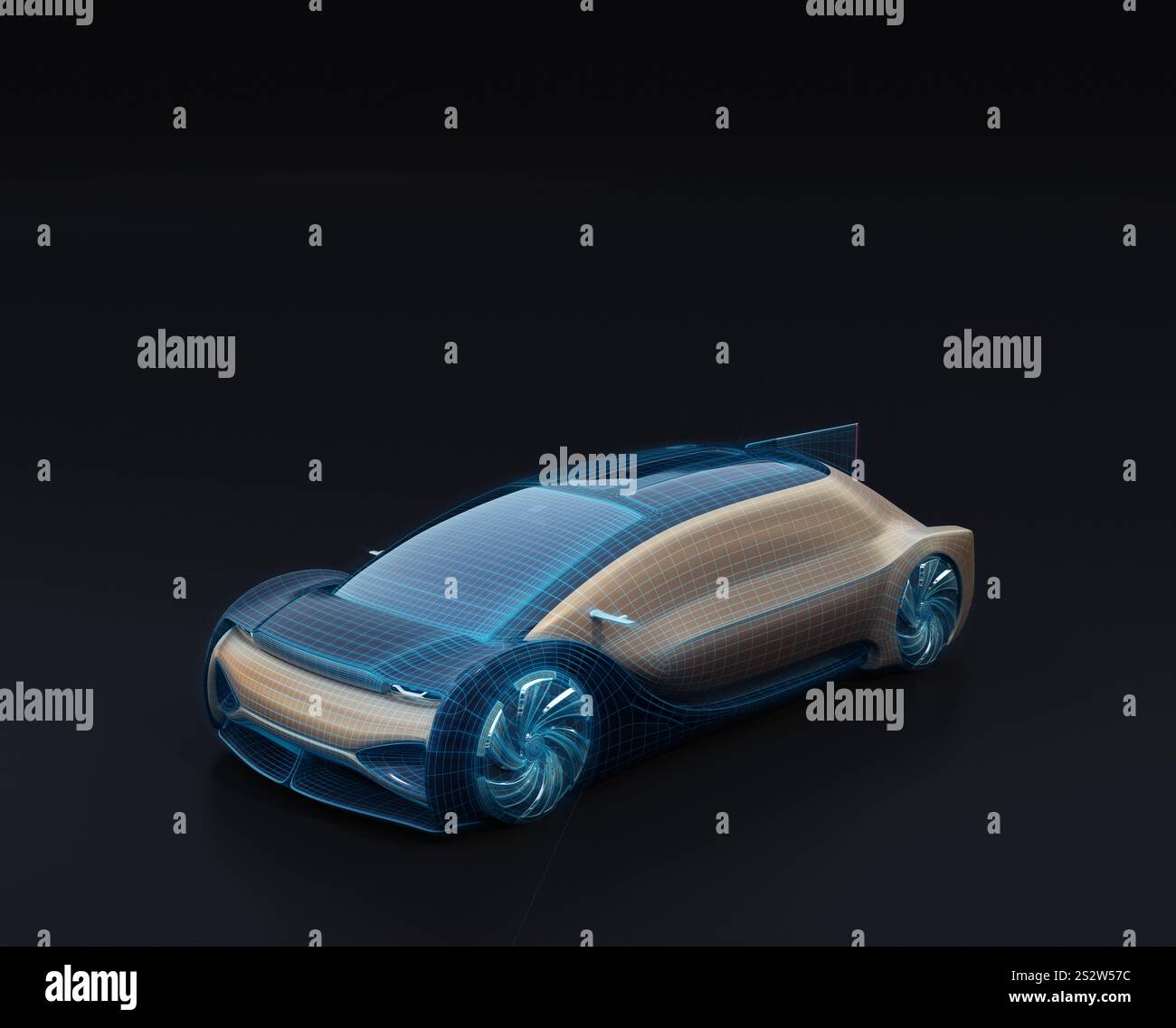 Image of a digital mesh style treated electric vehicle. Digital twin ...