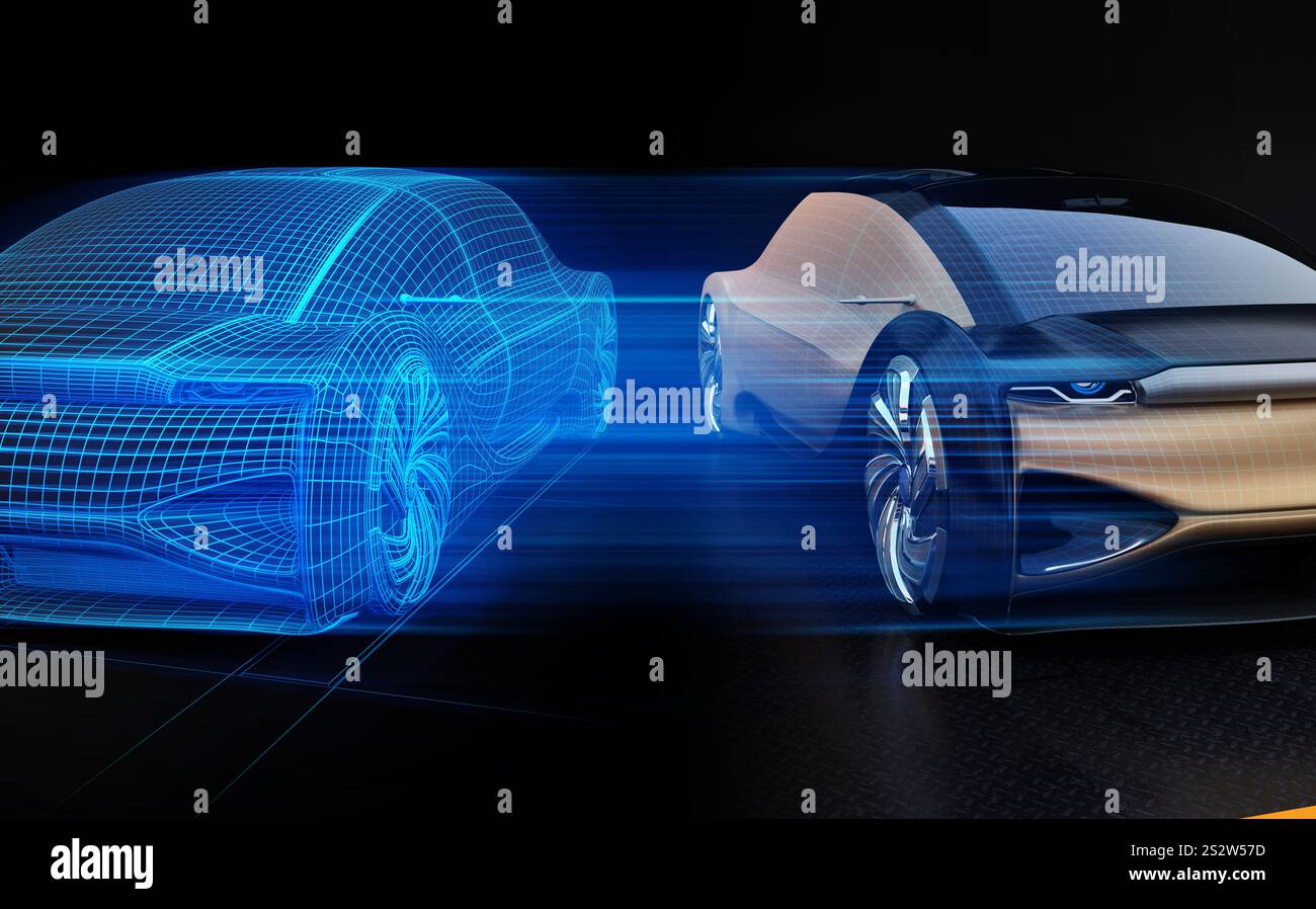 Image of an electric vehicle and inverted mesh style treatment. Digital ...
