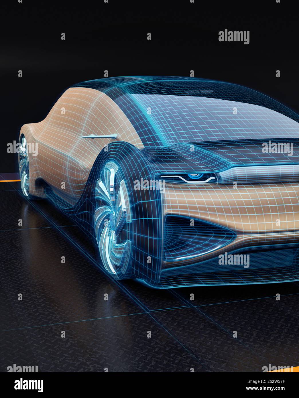 Image of a digital mesh style treated electric vehicle. Digital twin ...