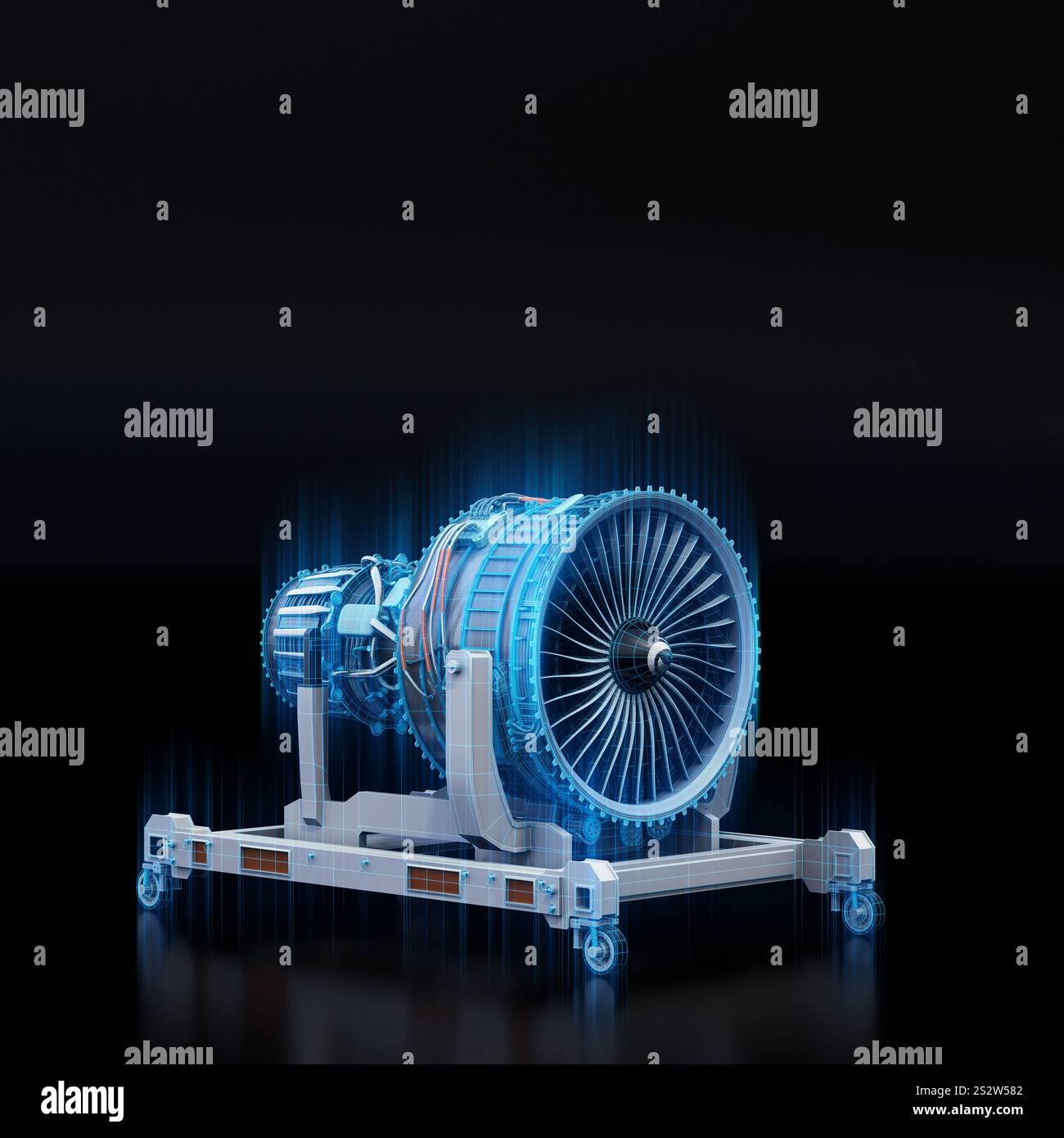 Aircraft jet engine and digital mesh data. Digital twin concept Stock ...