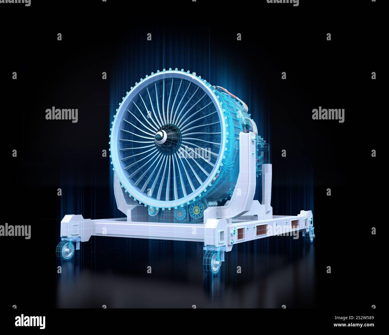 Aircraft jet engine and digital mesh data. Digital twin concept Stock ...