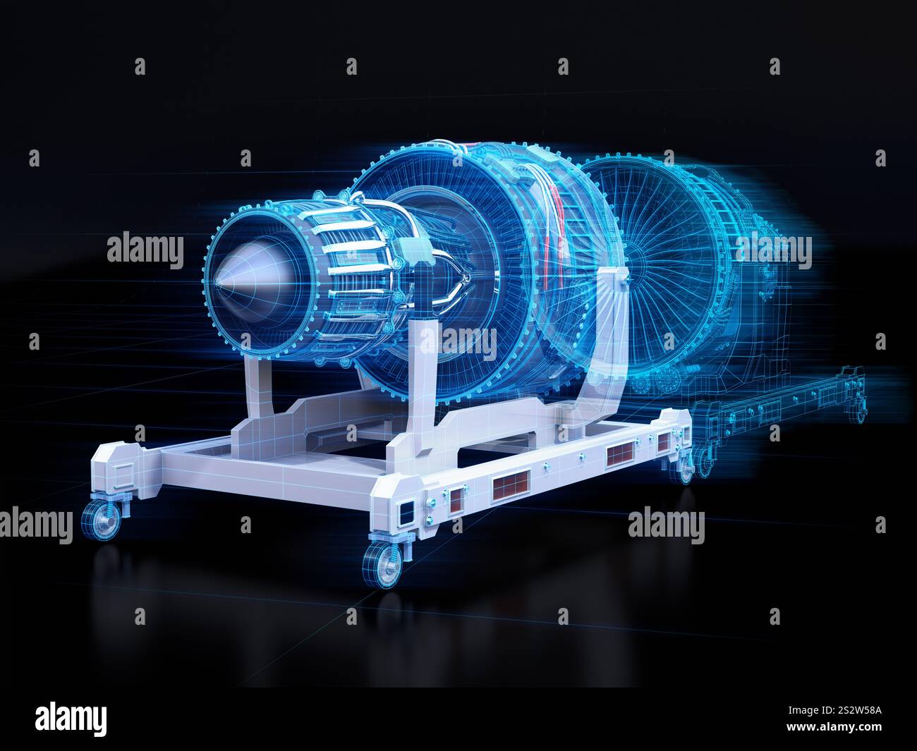 Aircraft jet engine and digital mesh data. Digital twin concept Stock ...