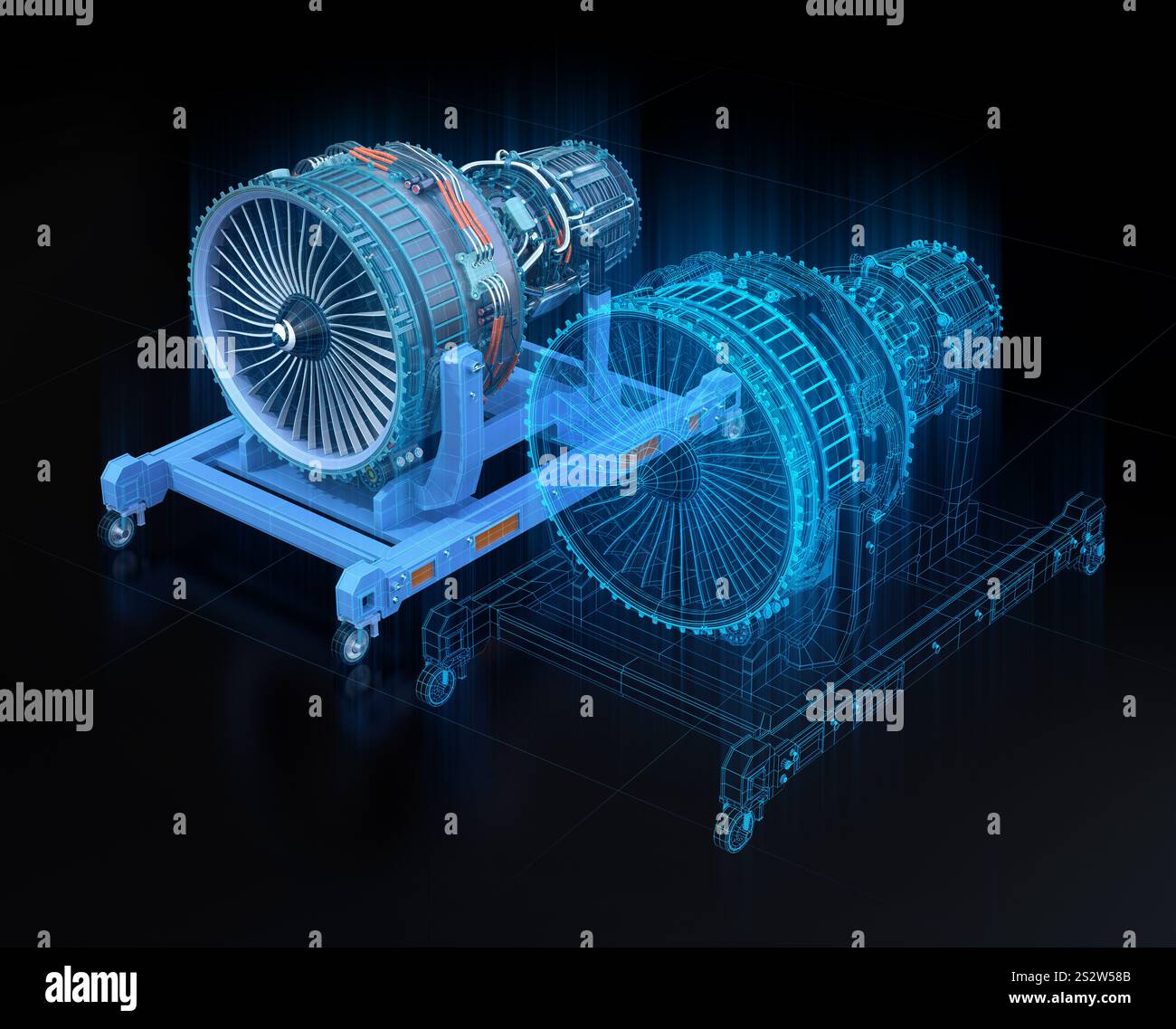 Aircraft jet engine and digital mesh data. Digital twin concept Stock ...